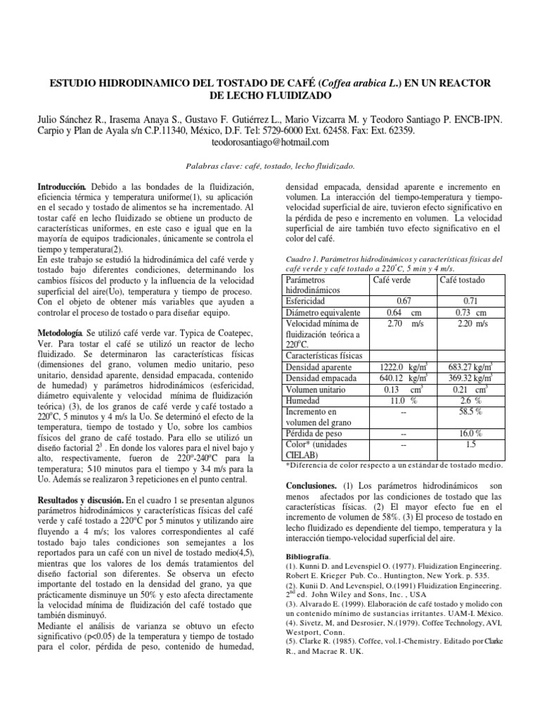 ESTUDIO HIDRODINAMICO DEL TOSTADO DE CAFÉ (Coffea Arabica L ... ESTUDIO HIDRODINAMICO DEL TOSTADO DE CAFÉ (Coffea Arabica L ...