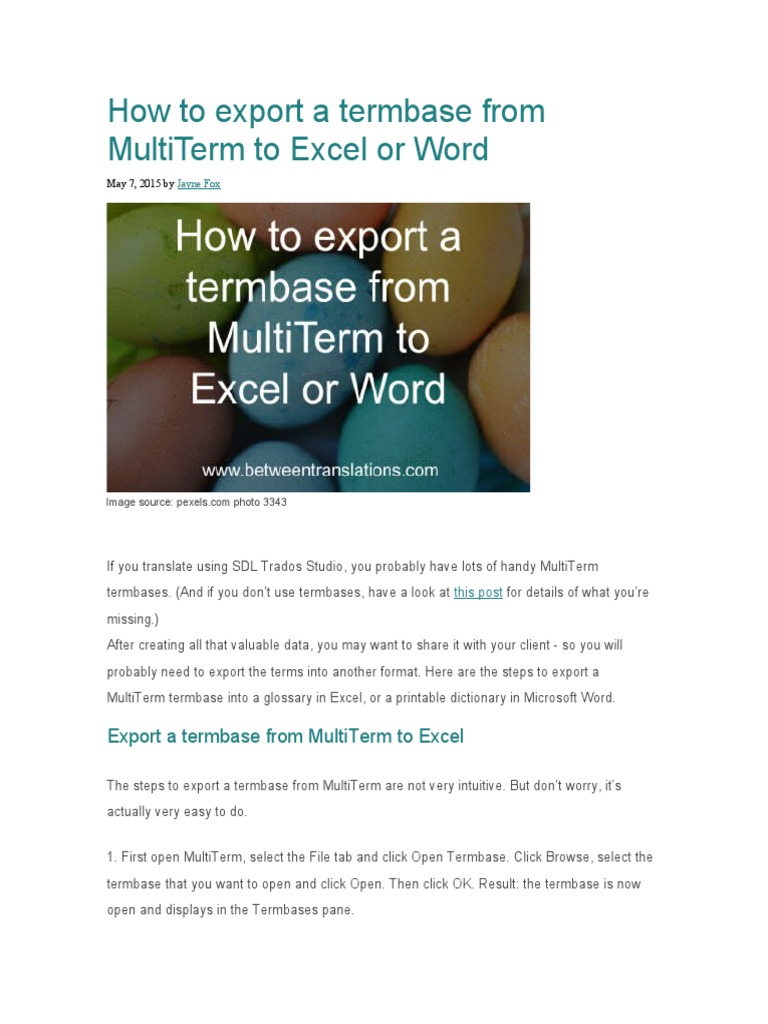 How to export a termbase from MultiTerm to Excel or Word | PDF ...