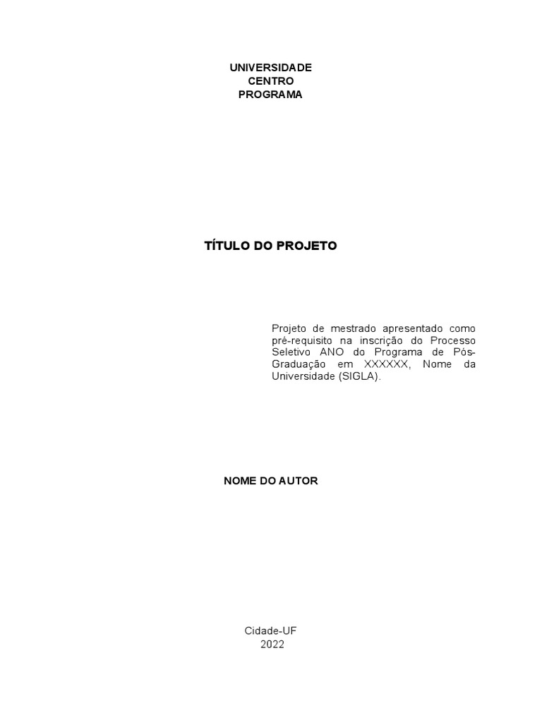 Template Projeto de Mestrado | PDF | Abstract (resumo) | Mestrado