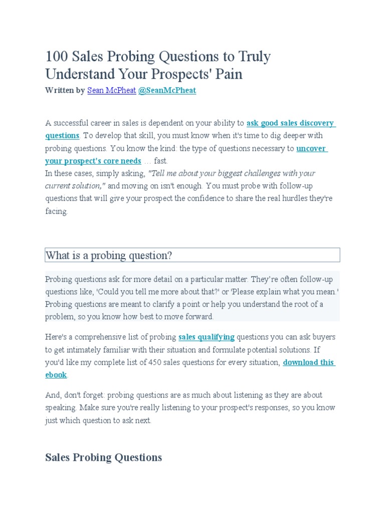 100 Sales Probing Questions To Truly Understand Your Prospects | PDF ...