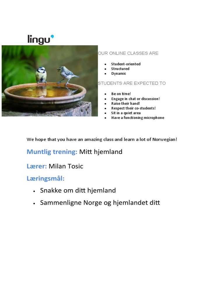 Mitt Hjemland Muntlig Trening | PDF