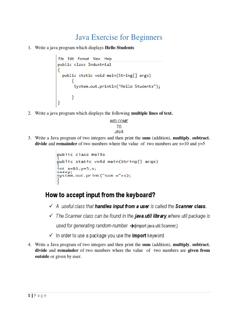 Java Exercises Beginners Guide | PDF | Java (Programming Language) | Computing