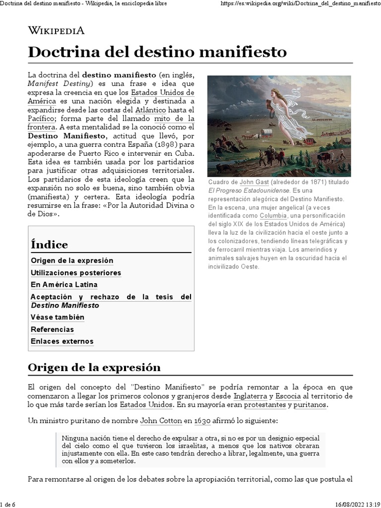 Doctrina Del Destino Manifiesto - Wikipedia, La Enciclopedia Libre ...