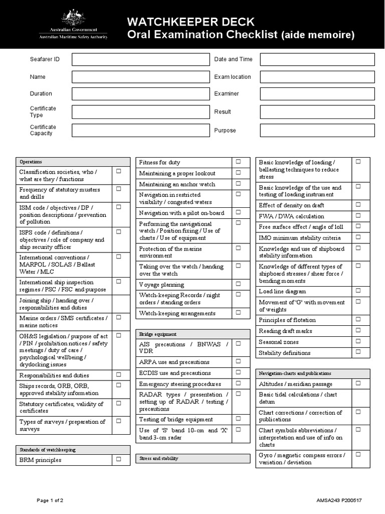 Amsa Oral Examnation Checklist | PDF | Ships | Oil Tanker