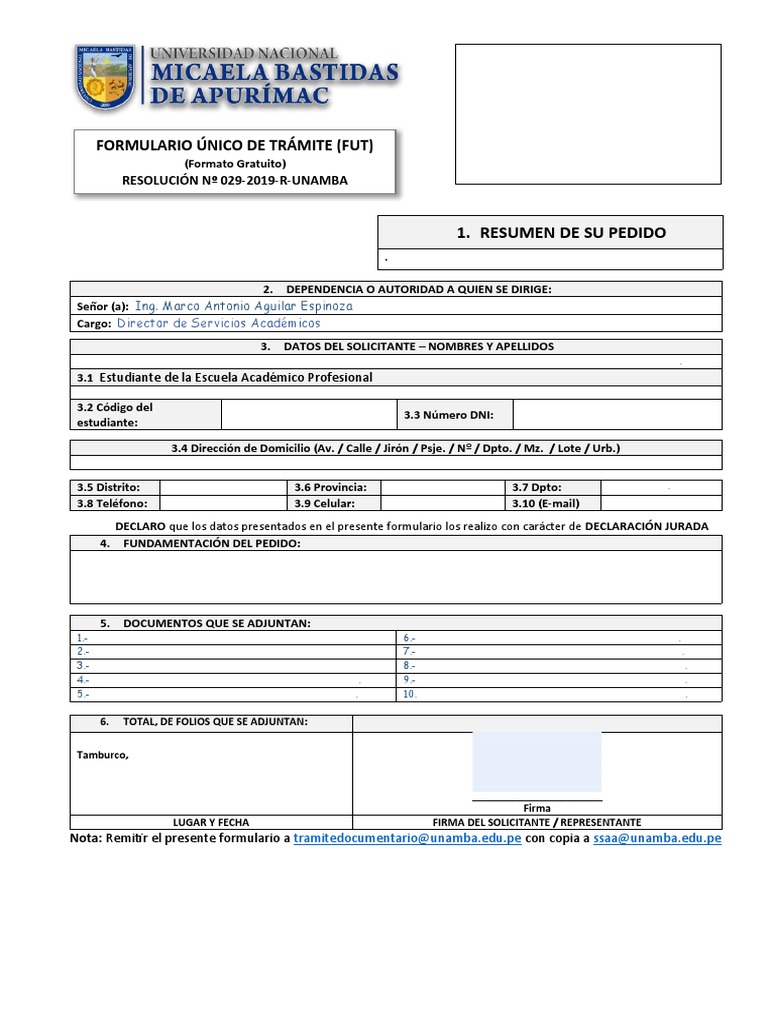 Formulario Único de Trámite (Fut) : 1. Resumen de Su Pedido | PDF