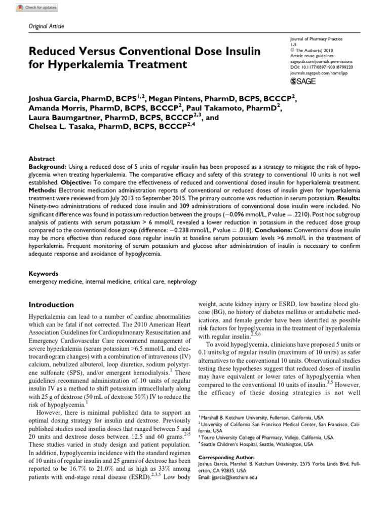 Reduced Versus Conventional Dose Insulin For Hyperkalemia Treatment ...