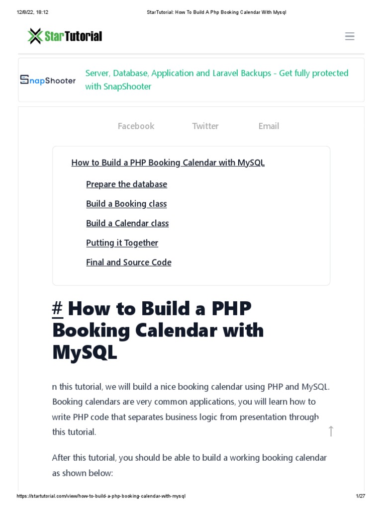 StarTutorial - How To Build A PHP Booking Calendar With Mysql | PDF | Boolean Data Type | Databases