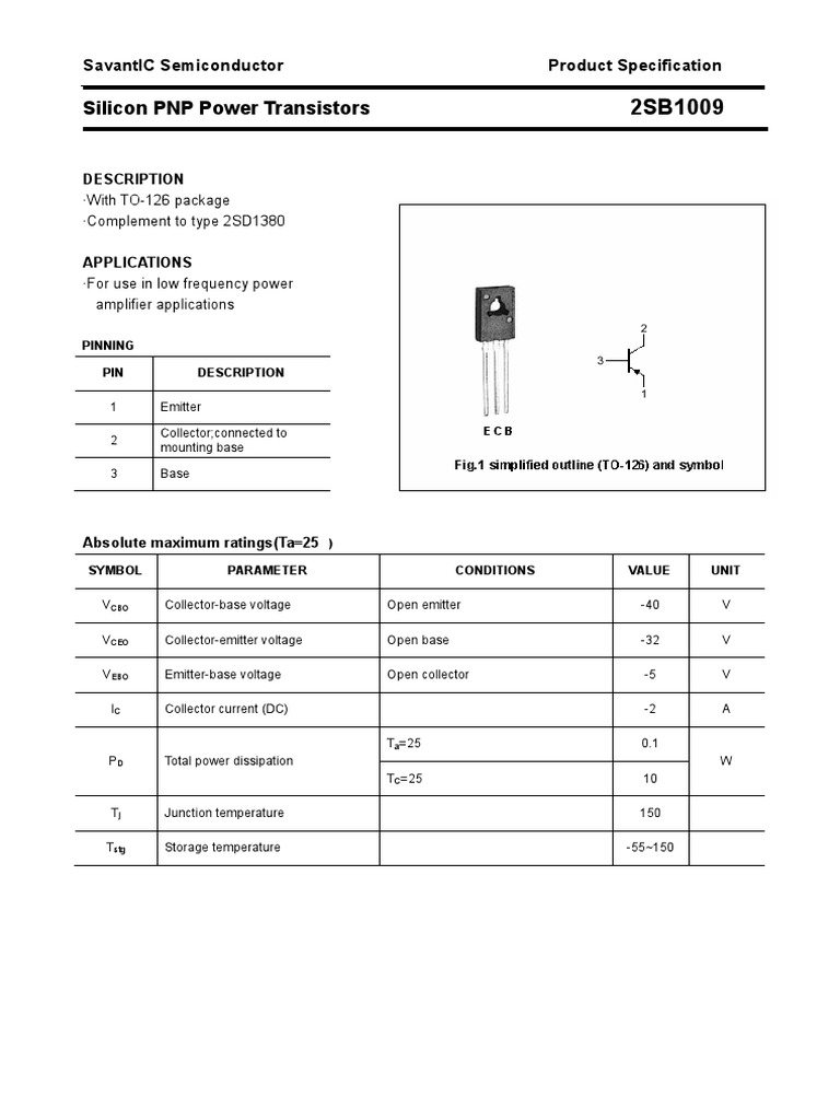 B1009 - 32v 2A PNP Power Transistors | PDF | Bipolar Junction ...