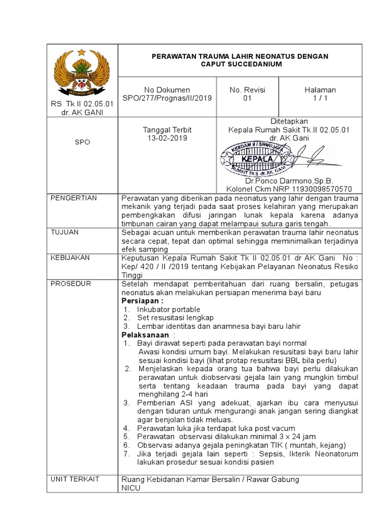 SPO Trauma Lahir Neo Dengan Caput Succ | PDF