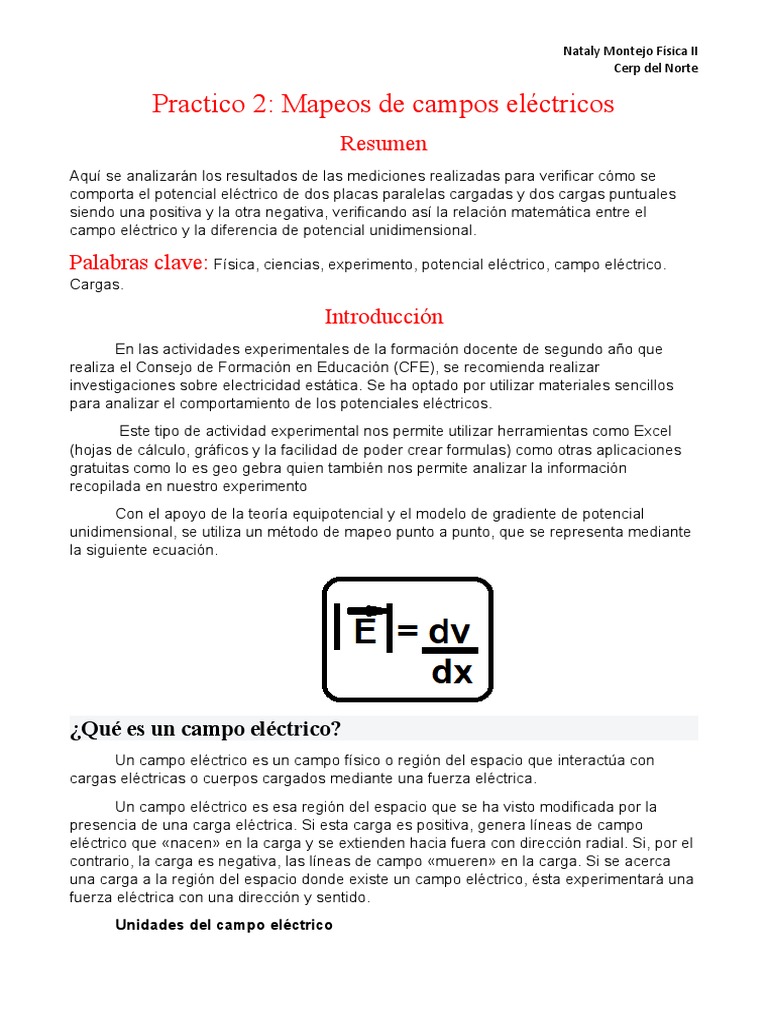 Practico 2 Mapeo de Campos Electricos | PDF | Campo eléctrico | Electricidad