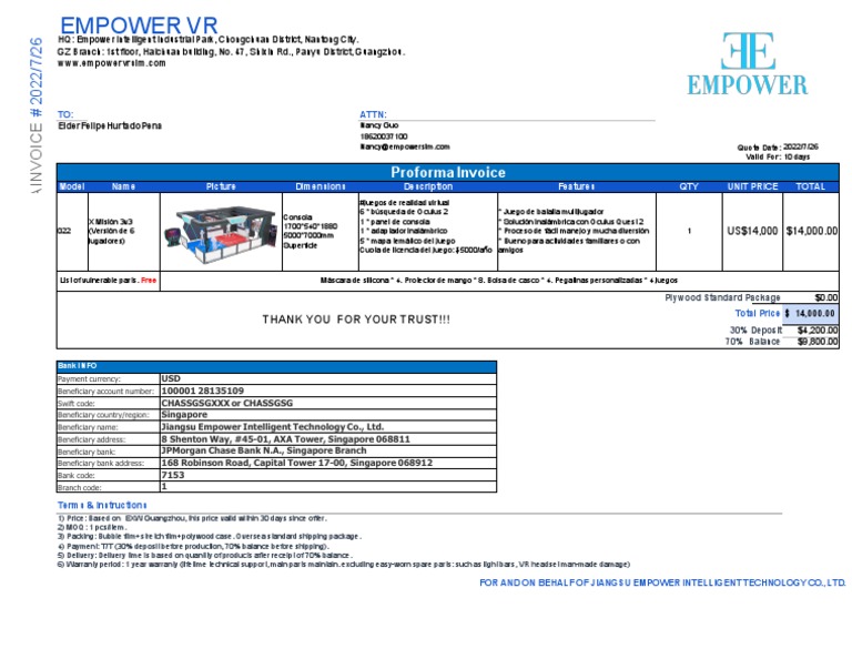 Proforma Invoice-20220726 | PDF | Banking | Financial Services