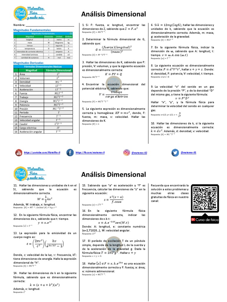 Analisis Dimensional Ejercicios Resueltos PDF | PDF | Velocidad | Ingeniería mecánica