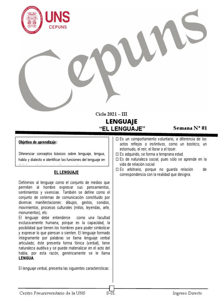 Lenguaje Semana 1 - 2021 Iii | PDF | Dialecto | Lengua española
