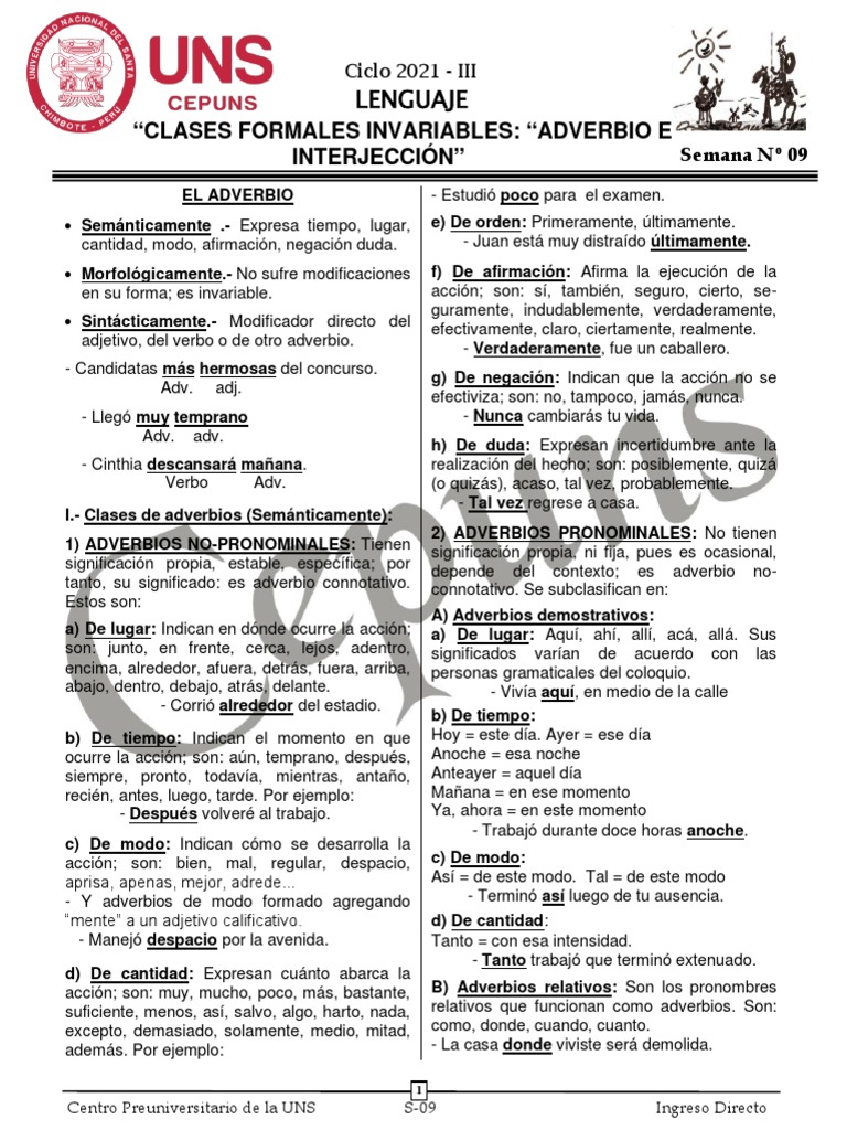 Lenguaje Semana 9 2021-III | PDF | Adverbio | Sintaxis