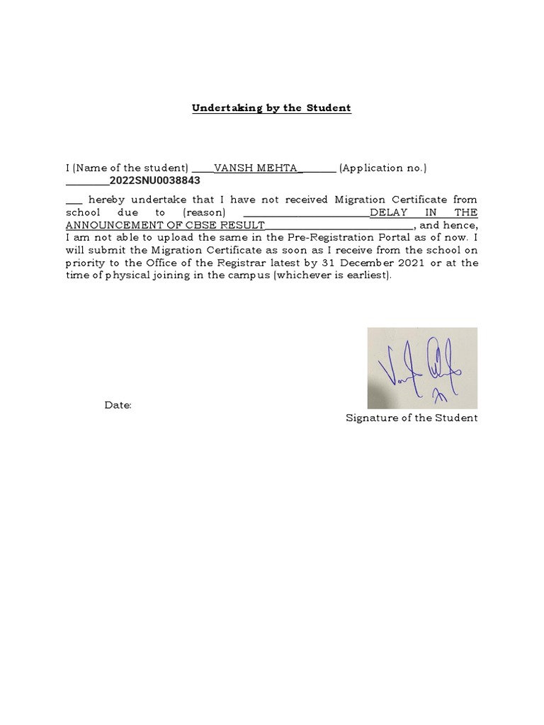 Undertaking by Student | PDF