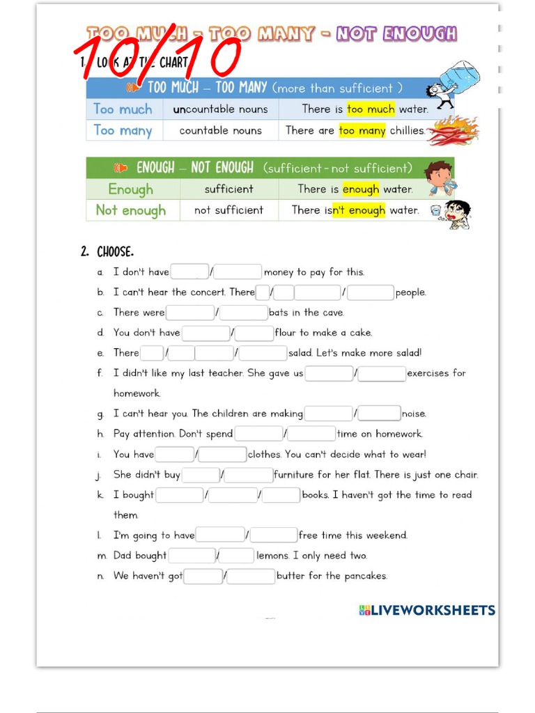 Ejercicio interactivo de Too much-too many-not enough | PDF