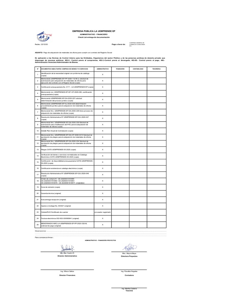 Check List Suministros de Oficina | PDF | Devengo | Gobierno