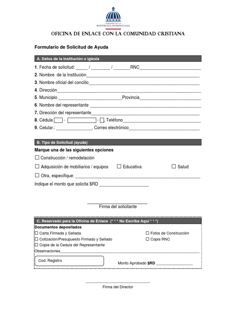 Formulario de Solicitud de Ayuda Comunitaria | PDF