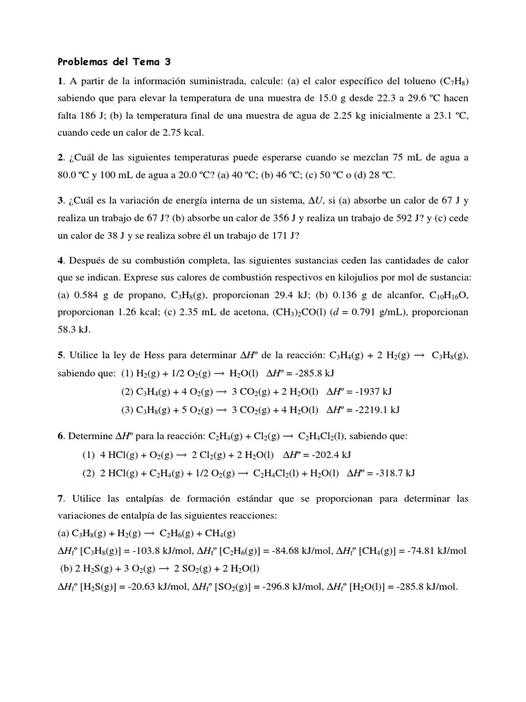 Tema 3. Enunciados Problemas | Descargar gratis PDF | Calor | Caloría