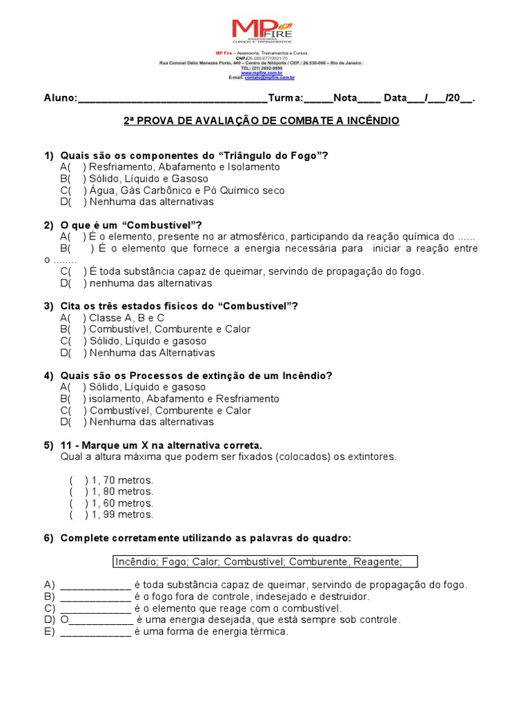 2 Prova BPC - COMBATE A INCÊNDIO | PDF | Combustíveis | Materiais