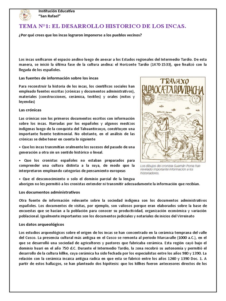 2do Año-Tema N°1-El Desarrollo Historico de Los Incas | PDF | Imperio ...