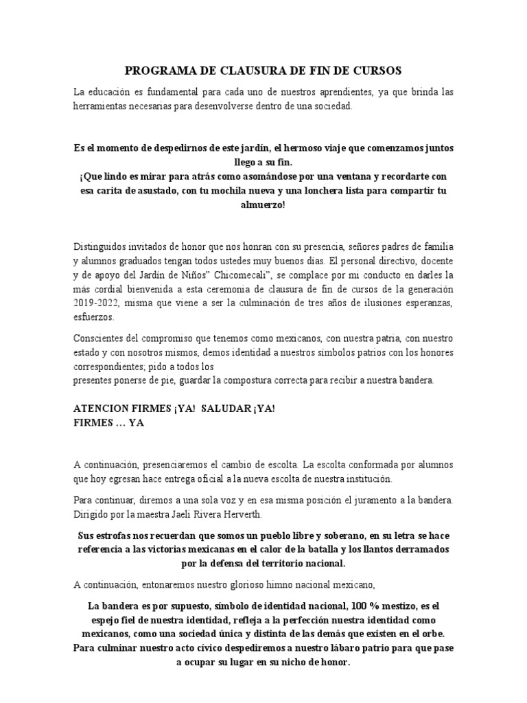 Programa de Clausura de Fin de Cursos 2022 | PDF