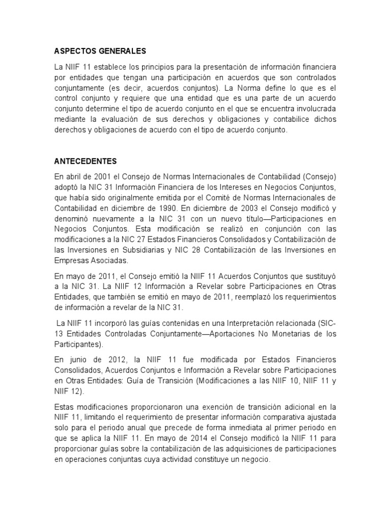 NIIF 11 Acuerdos Conjutos | PDF | normas internacionales de INFORMACION ...
