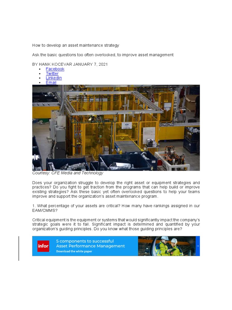 How To Develop An Asset Maintenance Strategy | PDF | Reliability Engineering