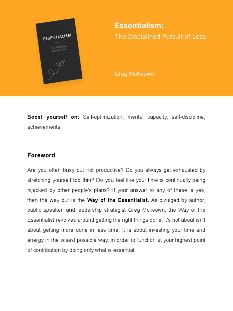 Essentialism - The Disciplined Pursuit of Less | PDF | Essentialism | Sleep