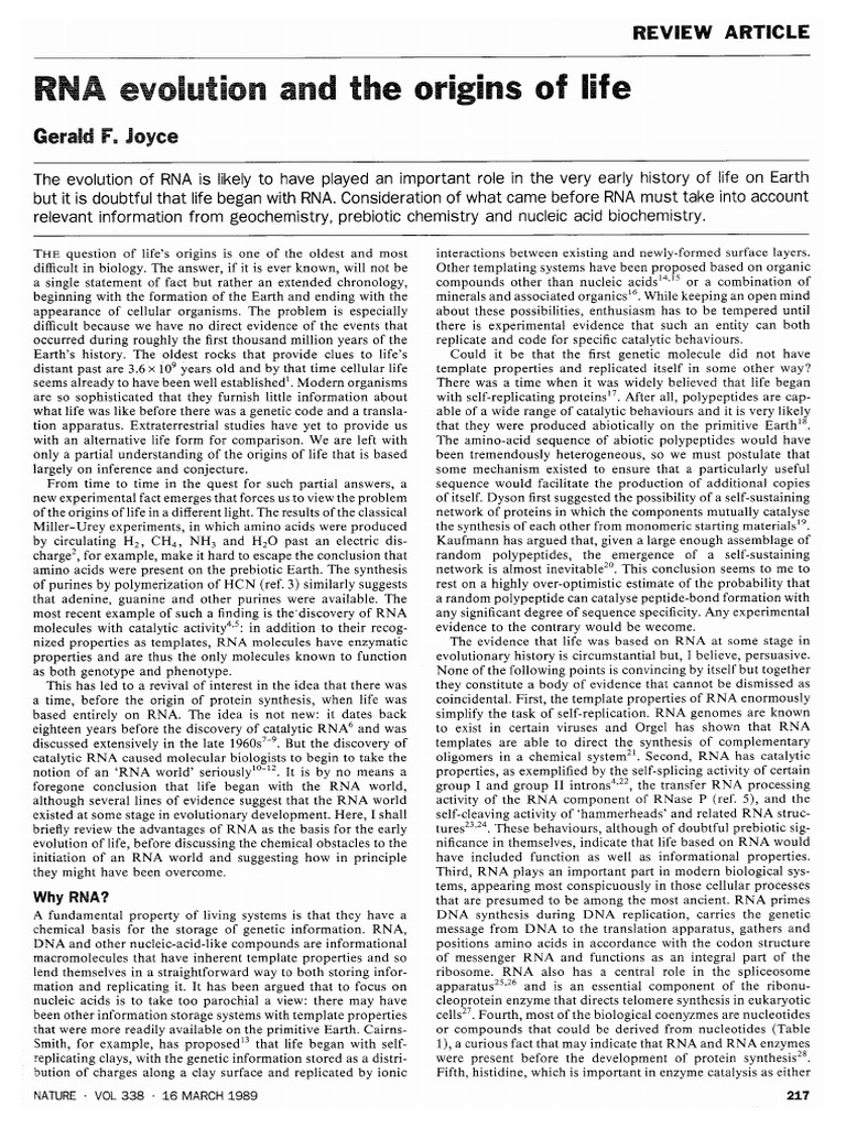 Rna Evolution and The Origins of Life (Caseiro) | PDF