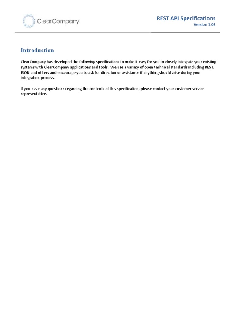 ClearCompany REST API Specifications.v1.02 | PDF | Hypertext Transfer Protocol | World Wide Web