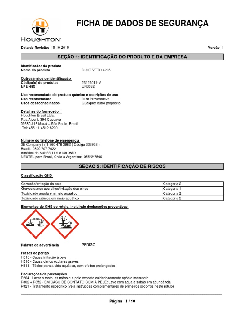23429511-M - Rust Veto 4295 - BGHS SDS-BR | PDF | Combustão | Desperdício