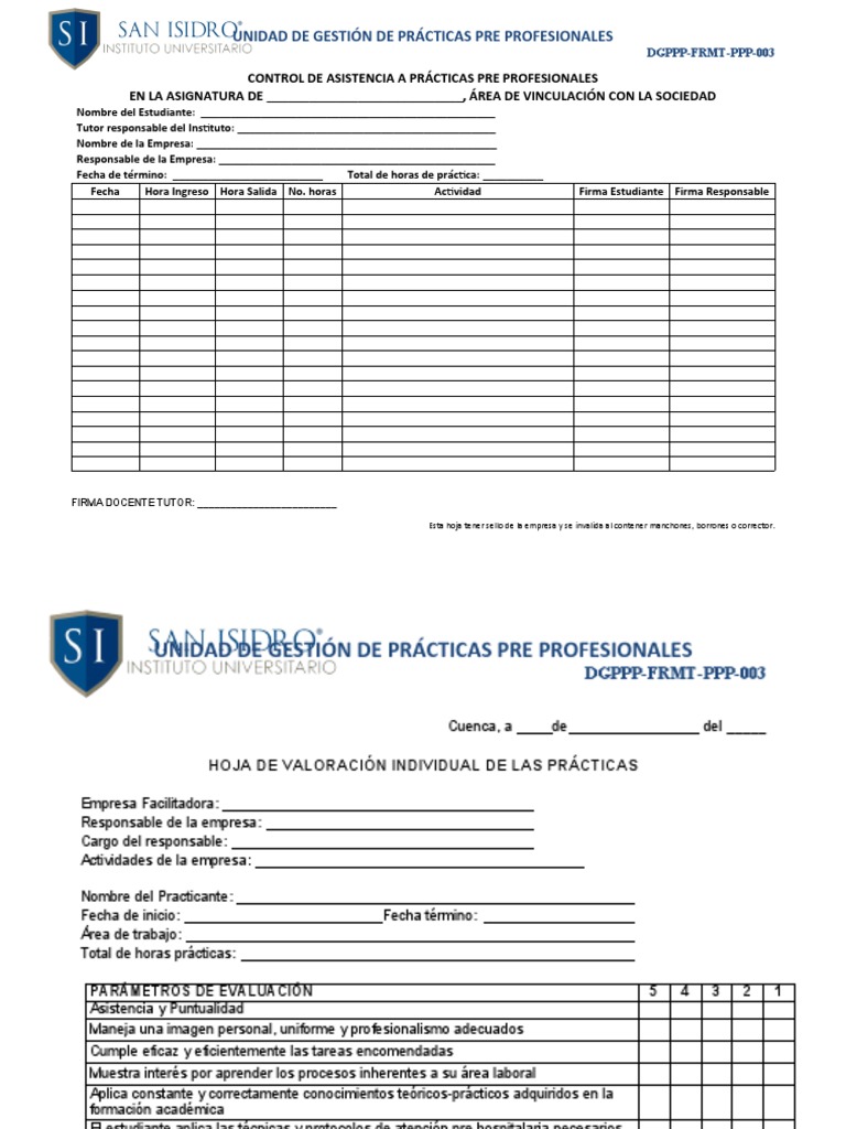 (Udgppp-Frmt-Ppp-003) Control de Asistencia y Evaluaciã N de Prã Cticas ...