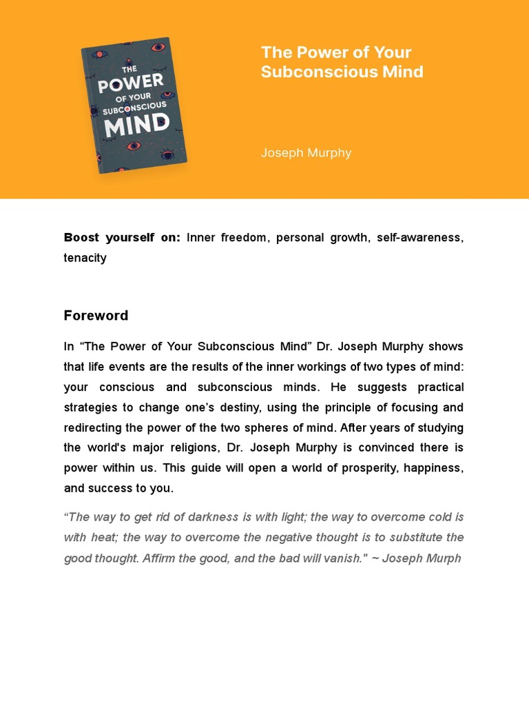 The Power of Your Subconscious Mind | PDF | Mind | Thought