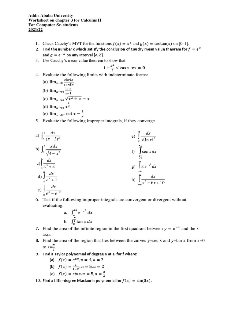 Calculus 2 Worksheet 3 | PDF | Functions And Mappings | Mathematical Relations