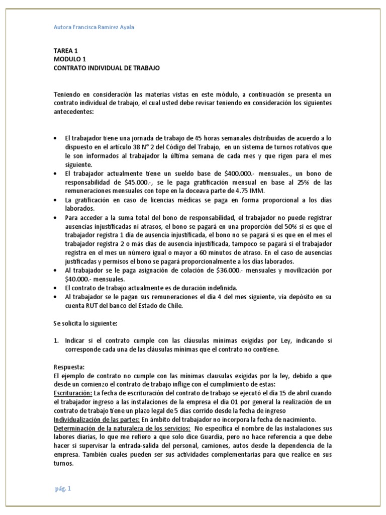 TAREA - 1 - MODULO - 1 Francisca Ramirez | PDF | Salario | Tiempo de trabajo