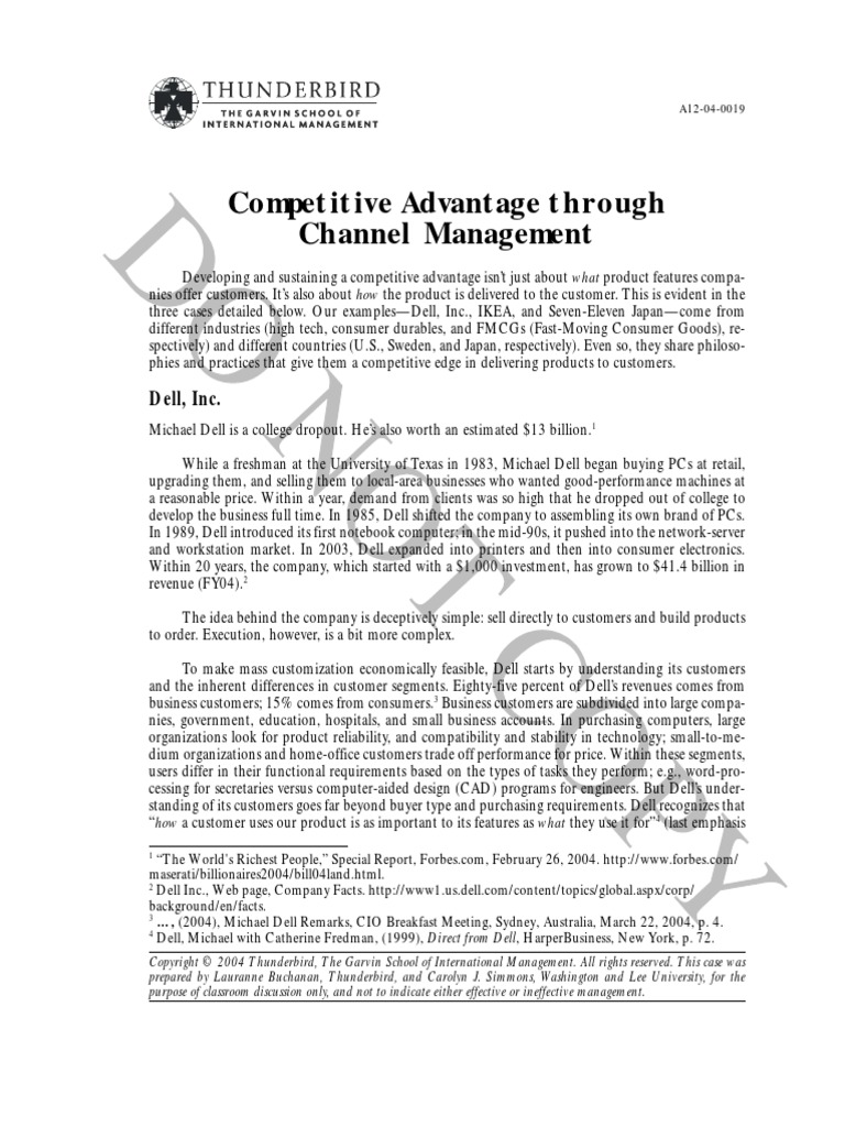 Lectura COMPETITIVE ADVANTAGE THROUGH CHANNEL MANAGEMENT | PDF | Dell ...