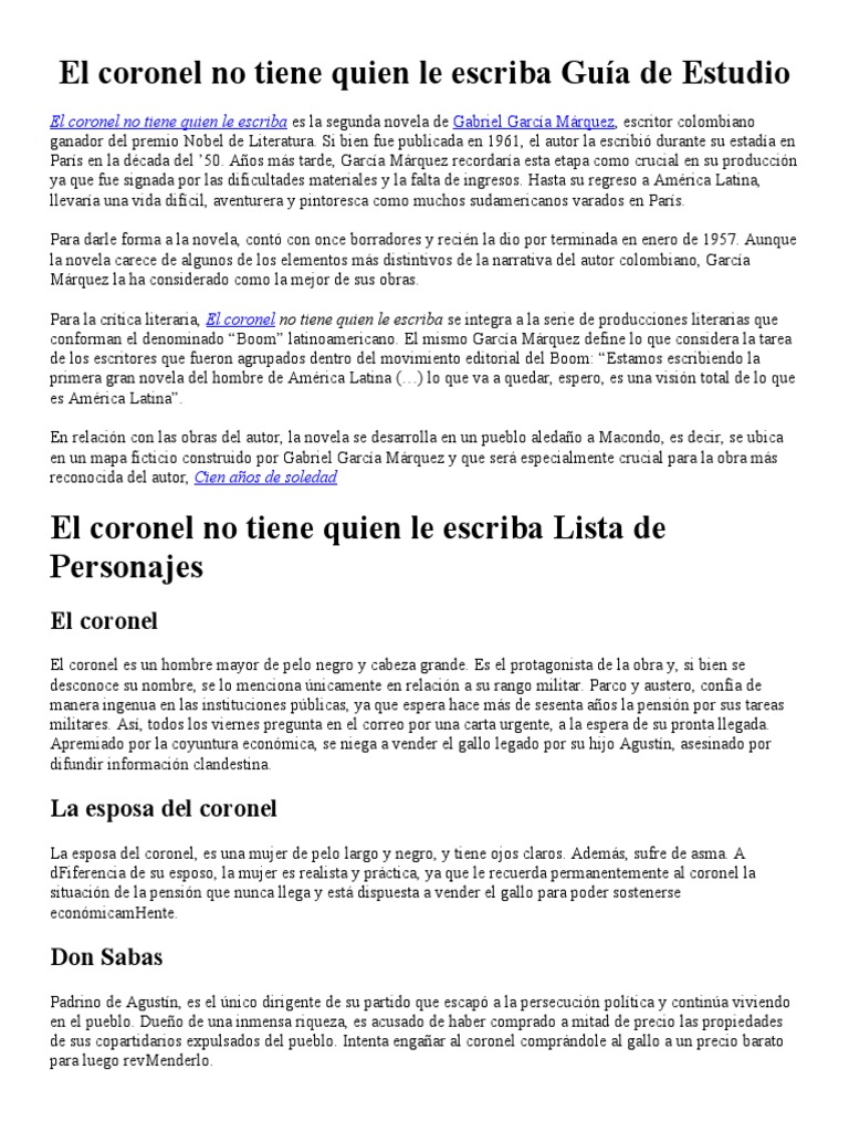 El Coronel No Tiene Quien Le Escriba Guía de Estudio | PDF | Gabriel ...