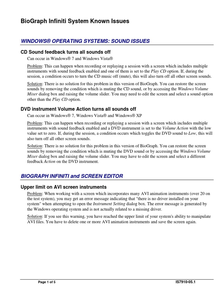 IS7910 BioGraph Infiniti System Known Issues | PDF | Codec | Sampling ...
