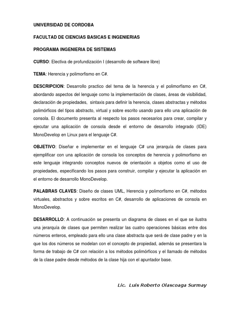 Herencia y Polimorfismo en CSharp | PDF | Herencia (Programación Orientada a Objetos) | C Sharp ...
