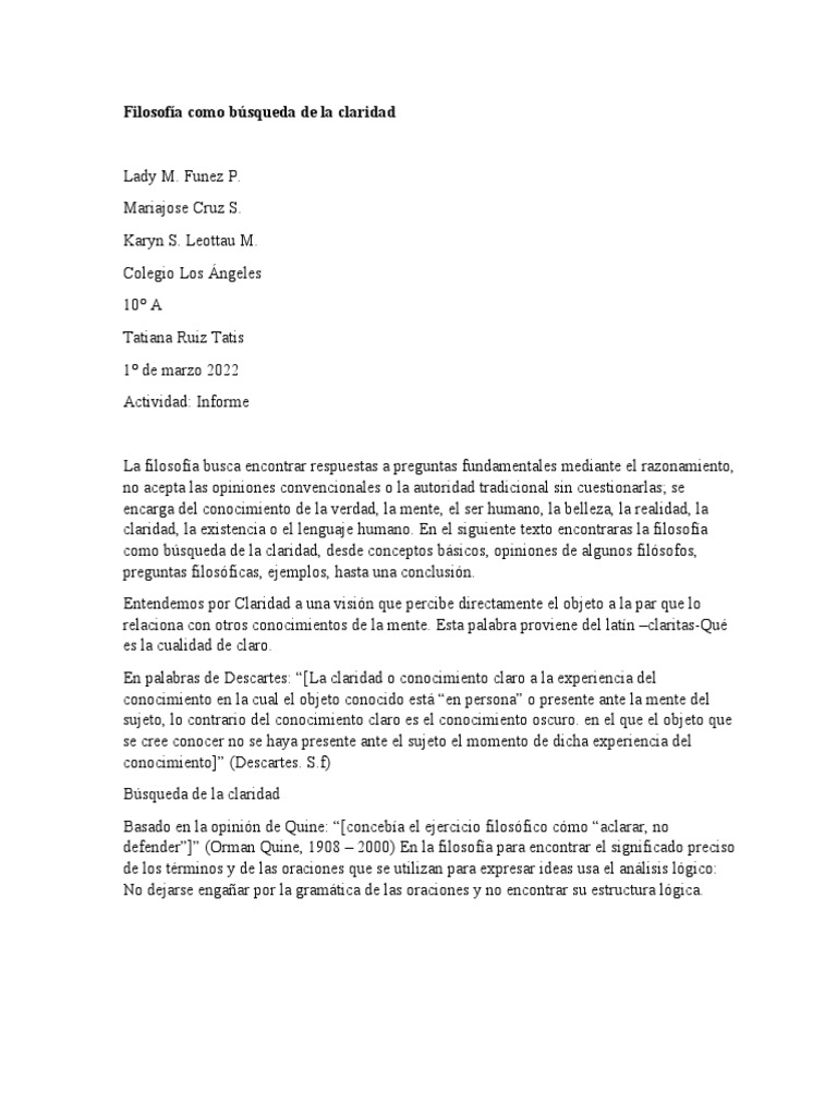 Filosofía Como Búsqueda de La Claridad | PDF | Verdad | Conocimiento