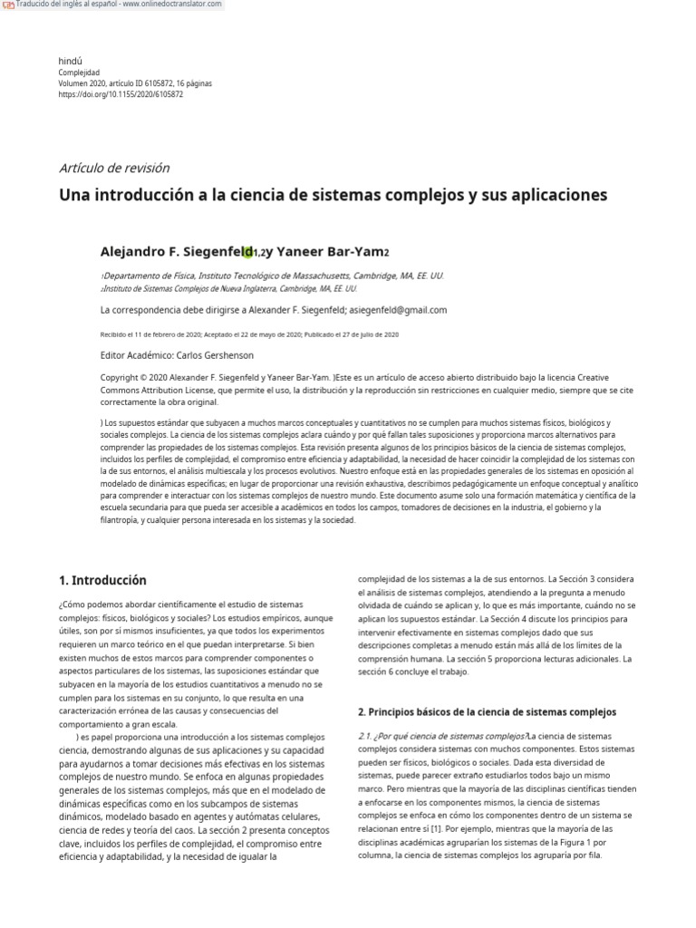 An Introduction To Complex Systems Science and Its - En.es | PDF | Complejidad | Gases