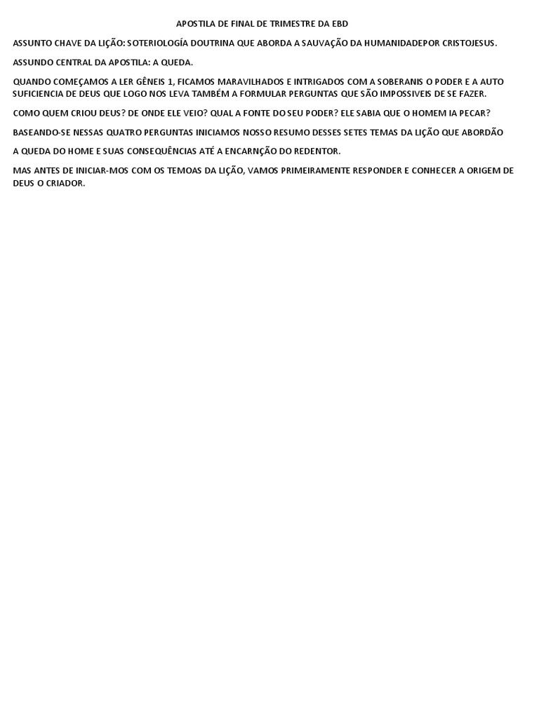 Apostila de Final de Trimestre Da Ebd | PDF