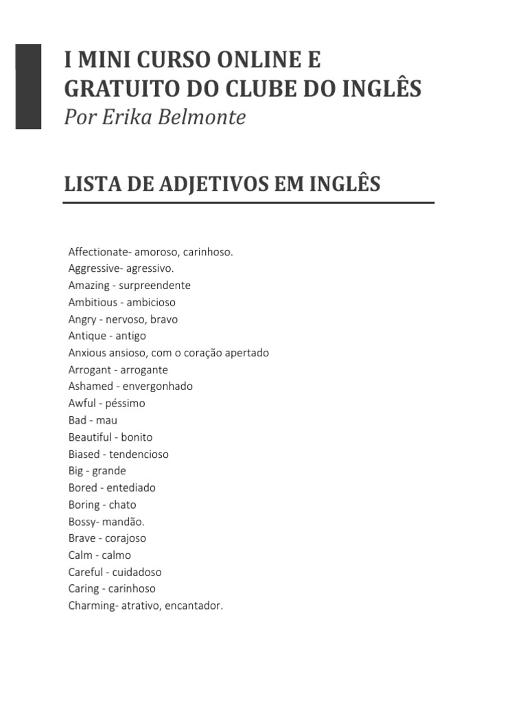 Lista De Adjetivos Em Ingles Pdf