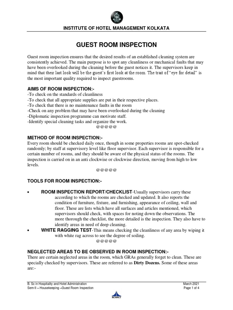 Guest Room Inspection | PDF | Housekeeping | Building Engineering
