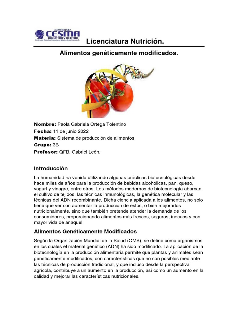 Alimentos Geneticamente Modificados | PDF | Organismo genéticamente ...