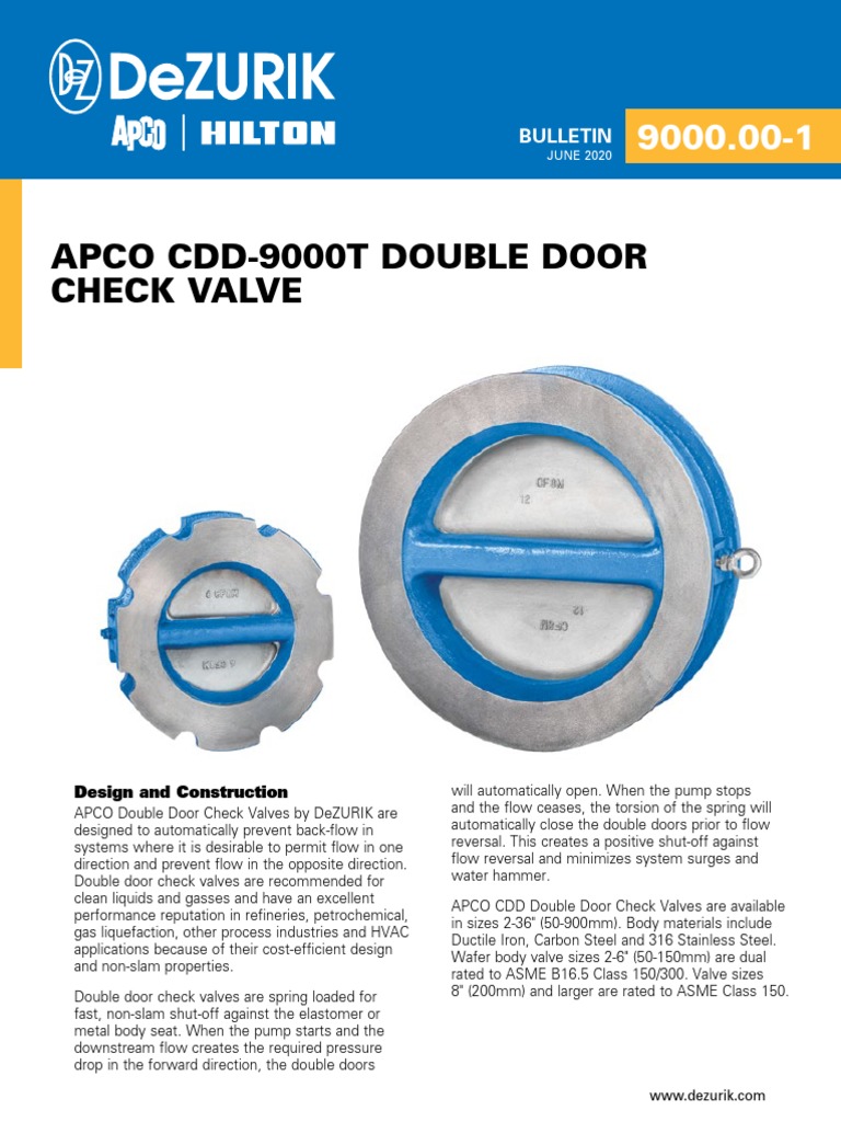 Apco Cdd-9000T Double Door Check Valve: Bulletin | PDF | Valve | Steel