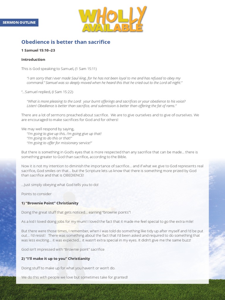 Sermon-Outline Obedience | Download Free PDF | Saul | Samuel