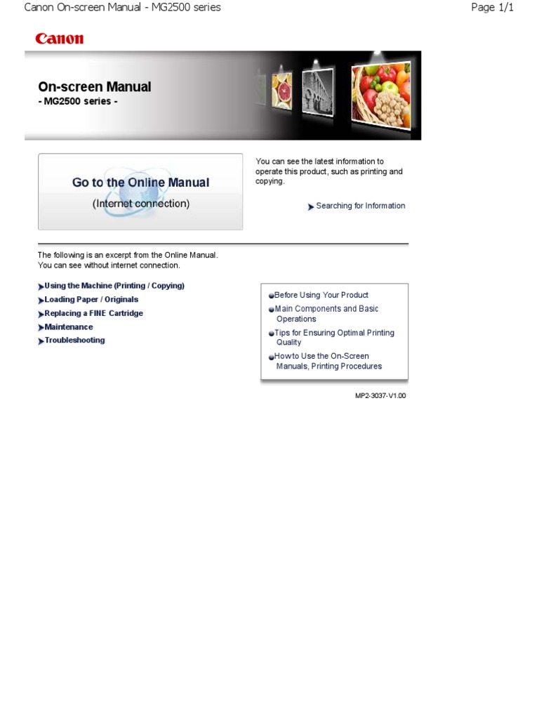 Canon MG2500 Series On-Screen Manual | PDF