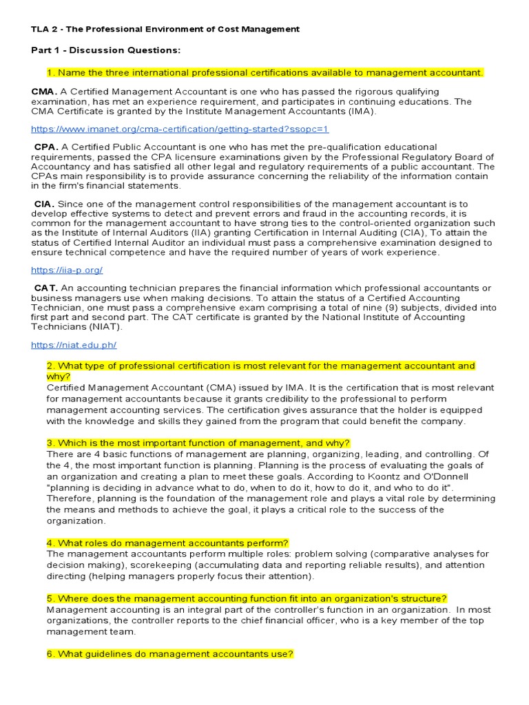 TLA 2 - with Answers | PDF | Accountant | Certified Public Accountant